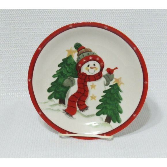 Holiday | Vintage Studio 33 Snowman With Red Bird Plate 8 Christmas ...